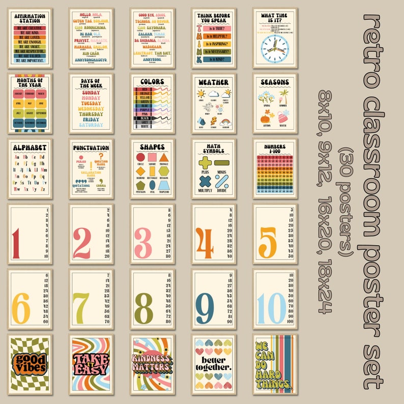 Retro Classroom Poster Set - Etsy