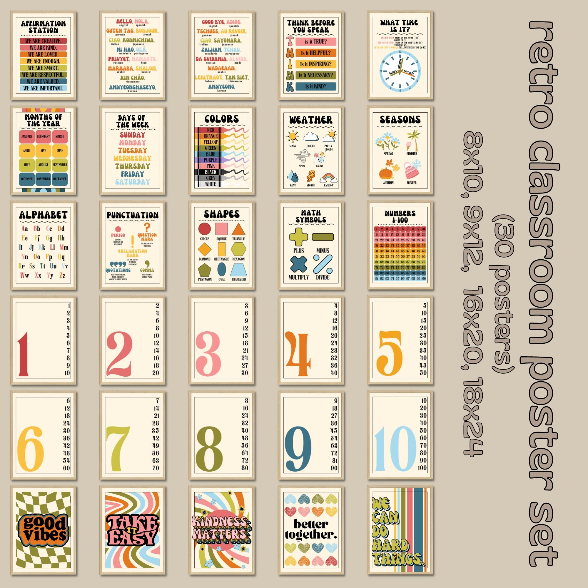 Retro Classroom Poster Set - Etsy