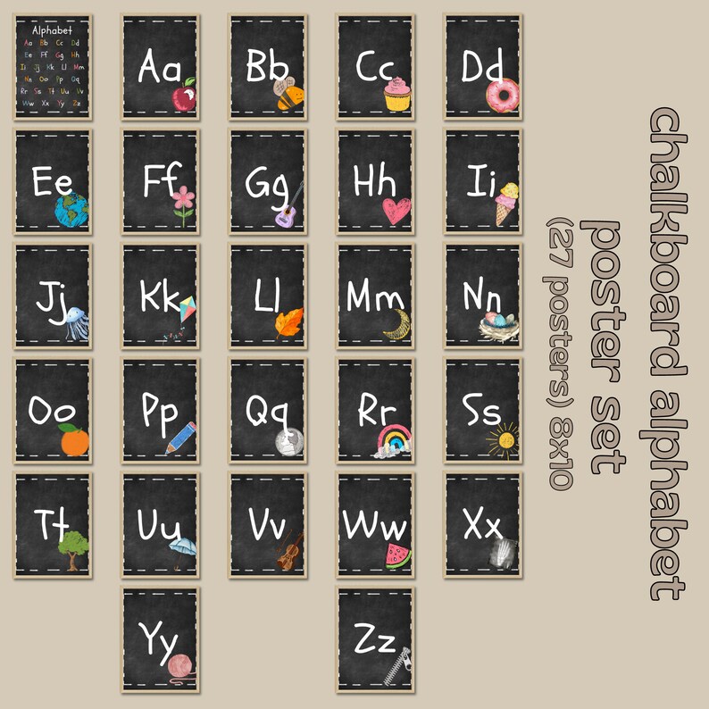 Chalkboard Alphabet Poster Set - Etsy