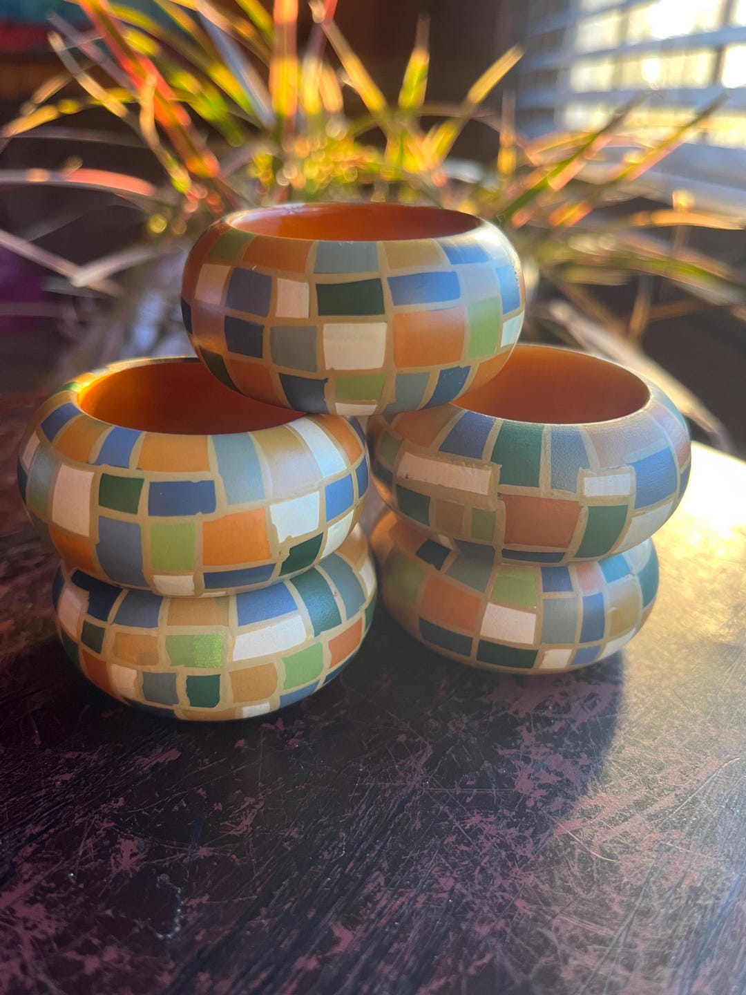 Vintage Color Block Napkin Rings: Boho Geometric Holders, Set of 5 - Etsy