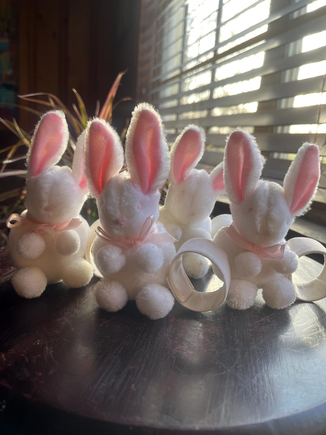 Easter Bunny Vintage Fuzzy Napkin Rings / Napkin Holders/ White Bunny ...