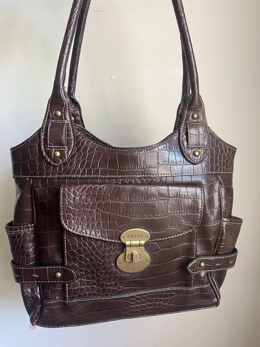 Vintage Ralph Lauren CHAPS Croc Embossed Leather Shoulder Bag - Etsy