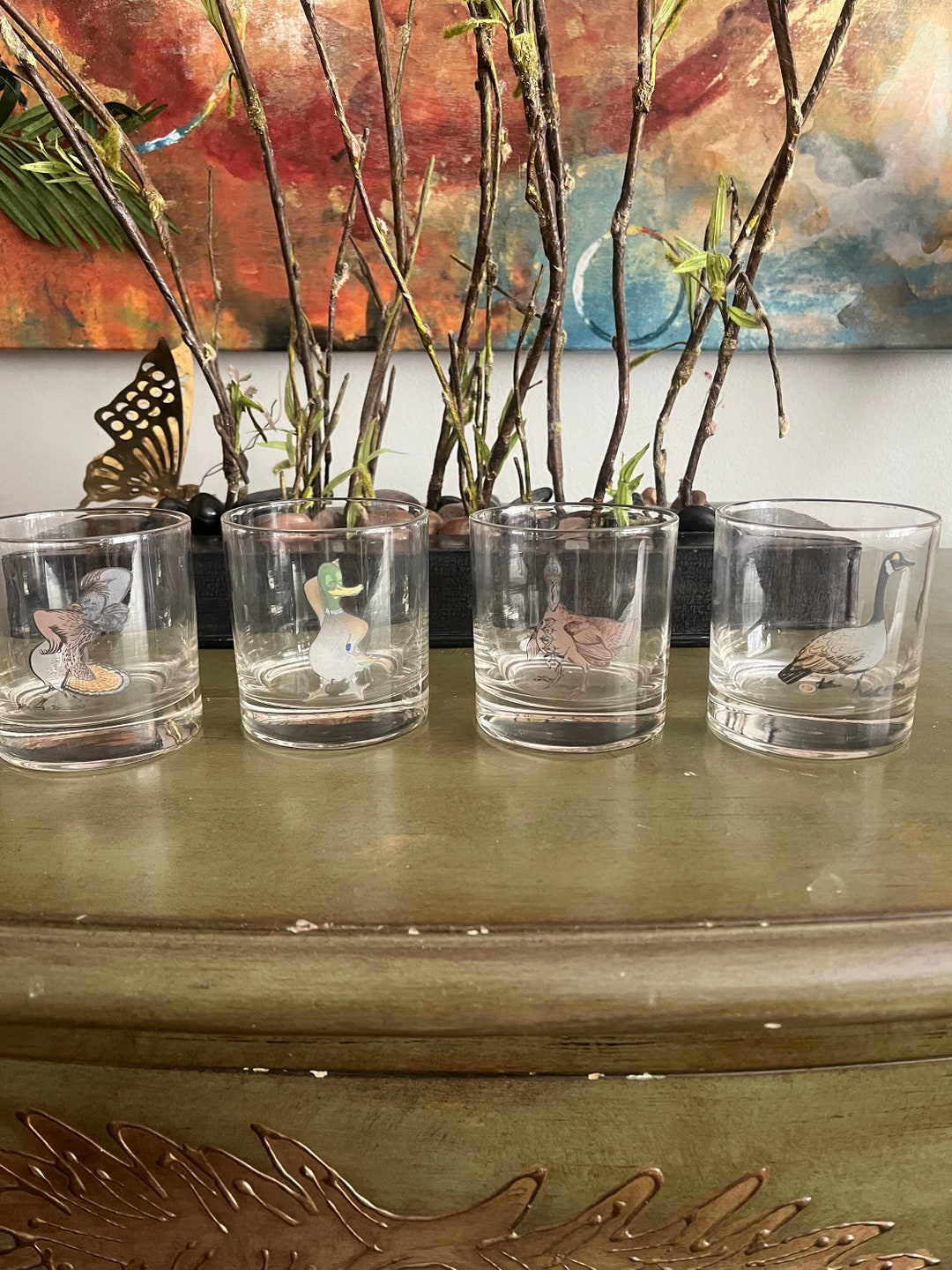 Vintage Duck Geese Drinking Glasses. Barware Wild Game. Liquor. Whiskey ...