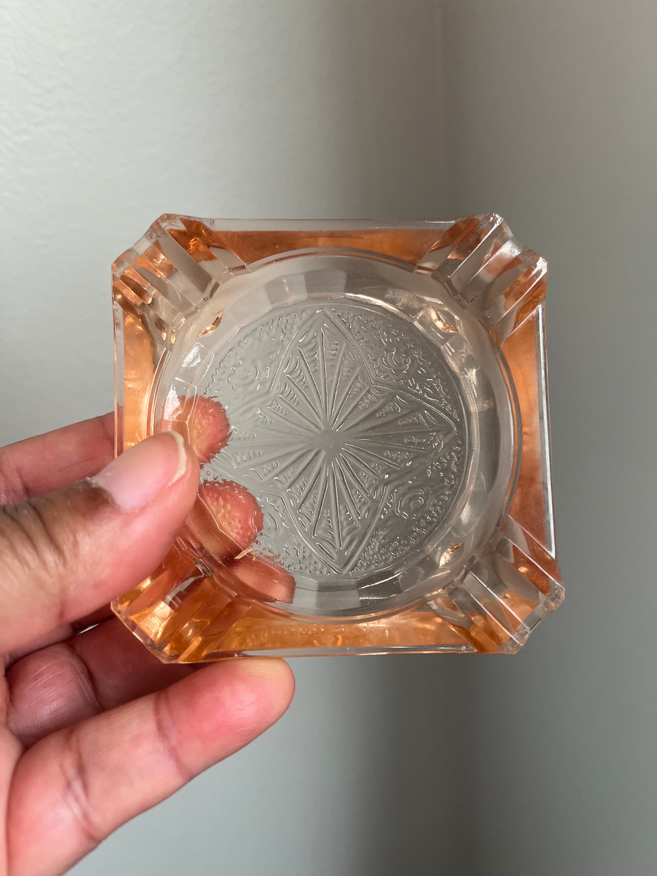 Vintage Depression Glass Ashtray Peach/pink Color/ Vintage Glass ...