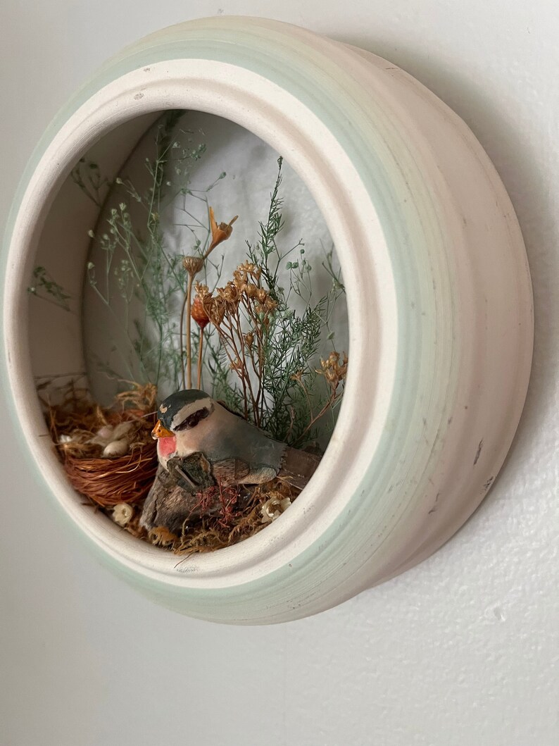 Vintage Bird House/ Vintage Dried Pressed Flower/ Bird Nest/ Bird Wall ...