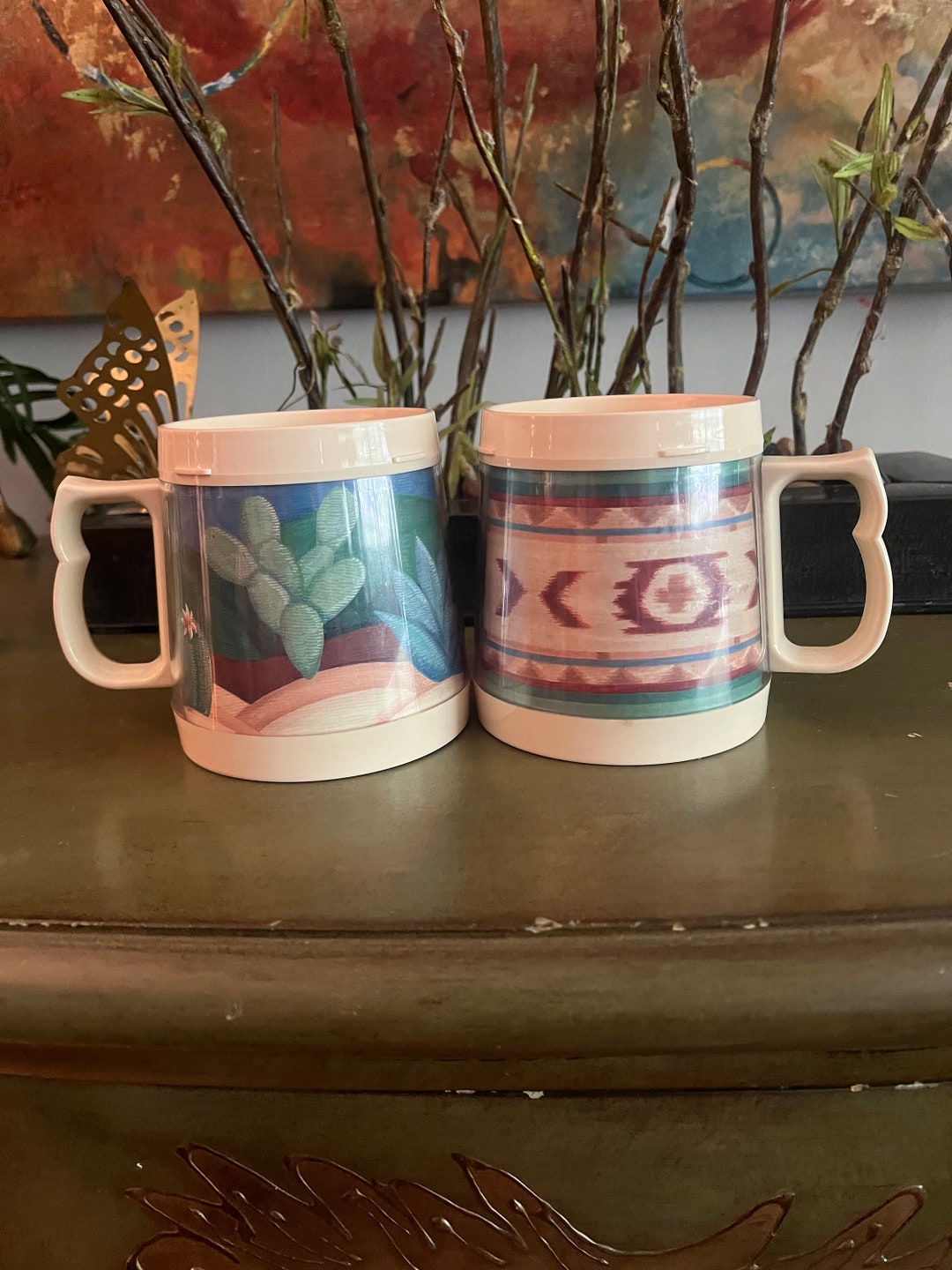 Thermo A Serve Vintage Aztec Mug Set. Retro. Kitschy. Desert. Cactus ...