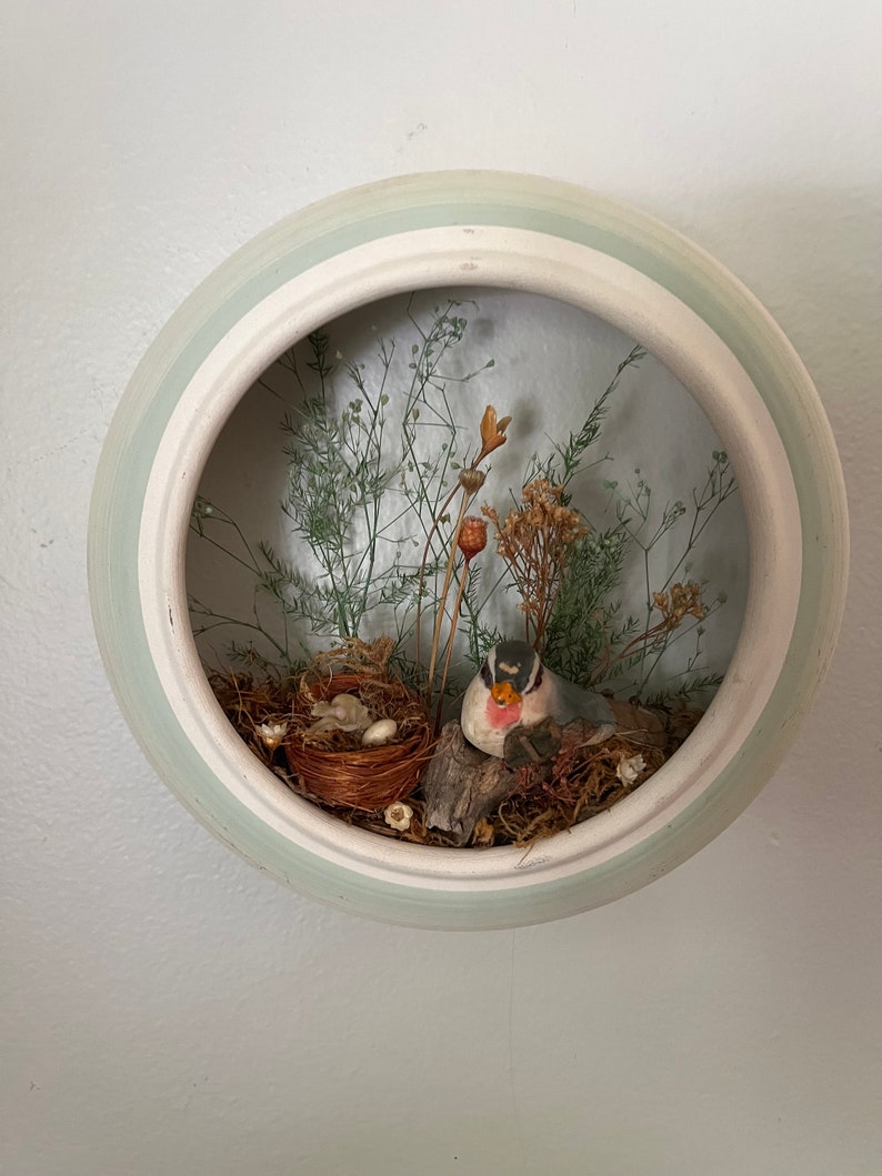 Vintage Bird House/ Vintage Dried Pressed Flower/ Bird Nest/ Bird Wall ...