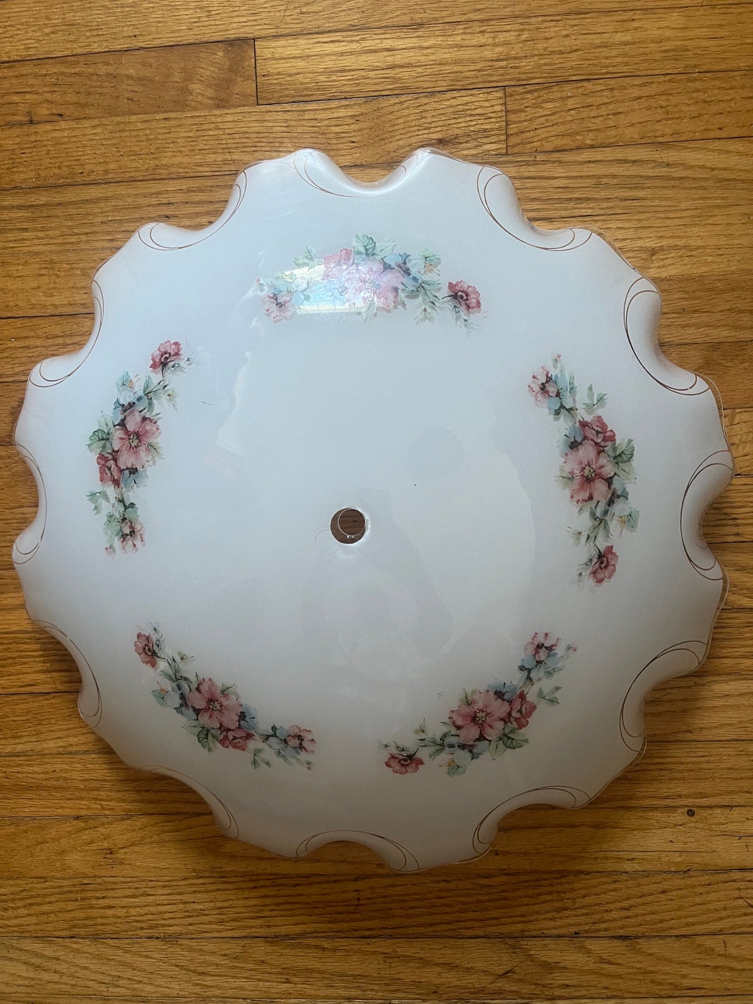 Antique Vintage Ceiling Light Cover Ceiling Mounted Milk Glass Flowered ...