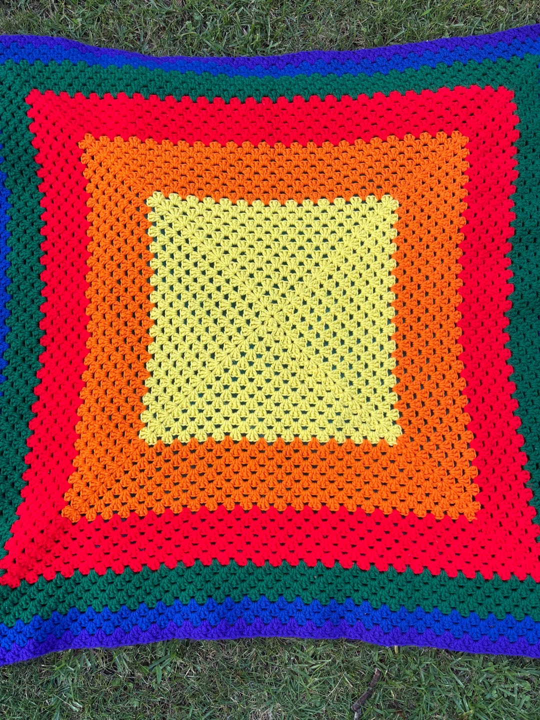 Vintage Crochet Knit Afghan Blanket Granny Core Rainbow Bed Throw - Etsy