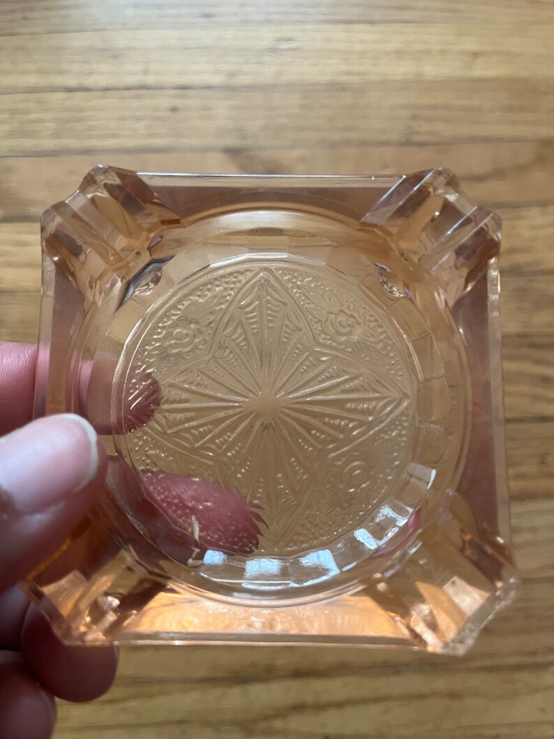 Vintage Depression Glass Ashtray Peach/pink Color/ Vintage Glass ...