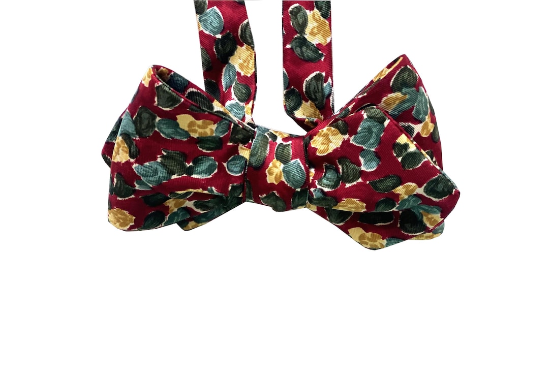 Silk Bow Tie - Spring Flowers - Floral Red Bow Tie - One of a Kind ...