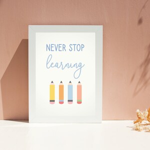 Never Stop Learning Print - School Psychologist Office Decor - School ...