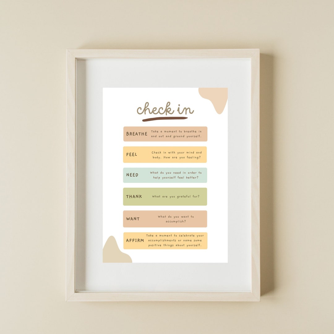 Self Care Check in Print- School Psychologist Office Decor- School ...