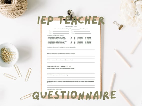 IEP Teacher Questionnaire Teacher Input Form Teacher - Etsy