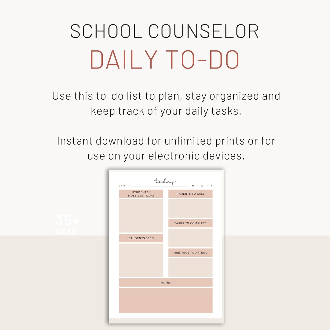 School Counselor Daily to Do List- Counselor Form- School Counselor ...
