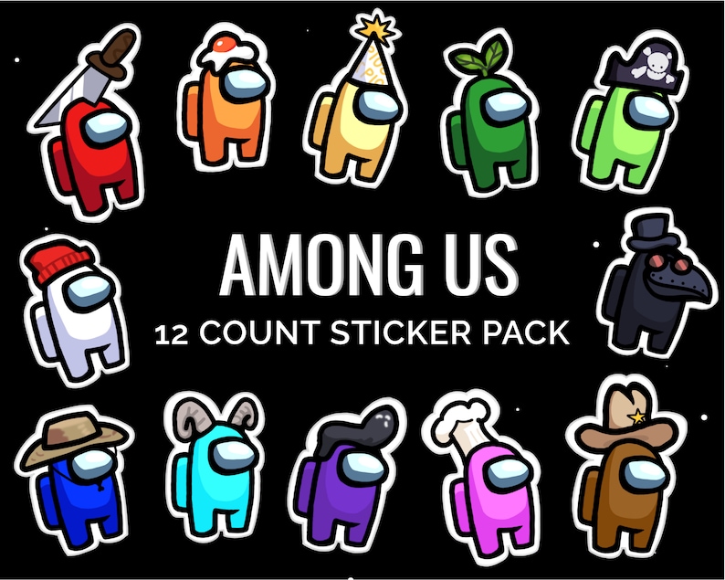 Among Us Sticker Pack 12 Count Video Game Glossy Etsy