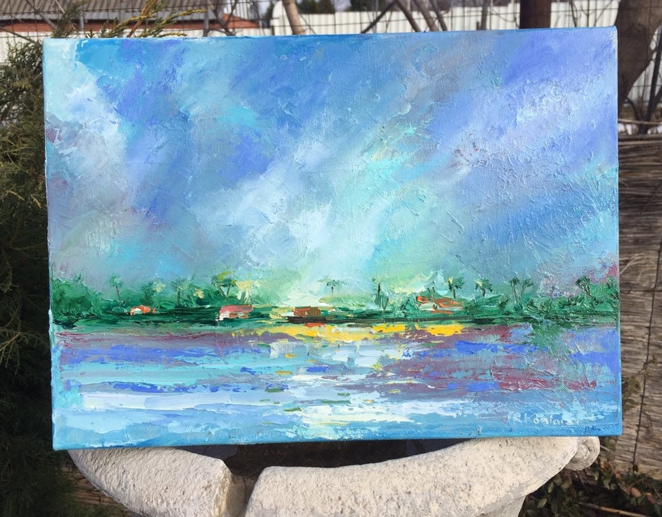 Miami Beach Abstract Oil Painting on Canvas.florida Sun,ocean Waves ...