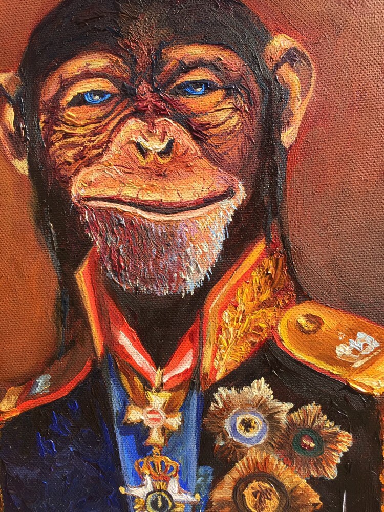 Monkey Oil Painting Original Animal Portrait Funny Pet Costume Hand ...