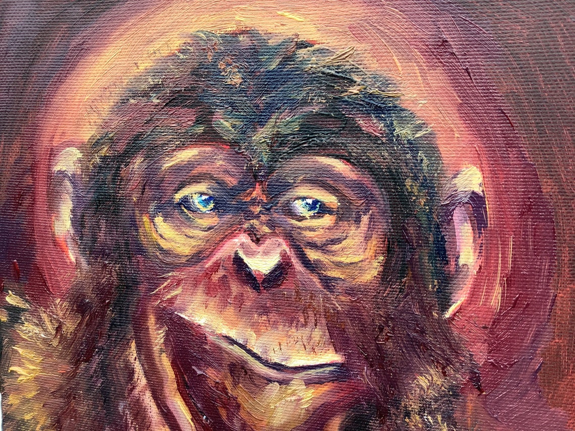 Monkey oil painting original Animal portrait Monkey on canvas | Etsy