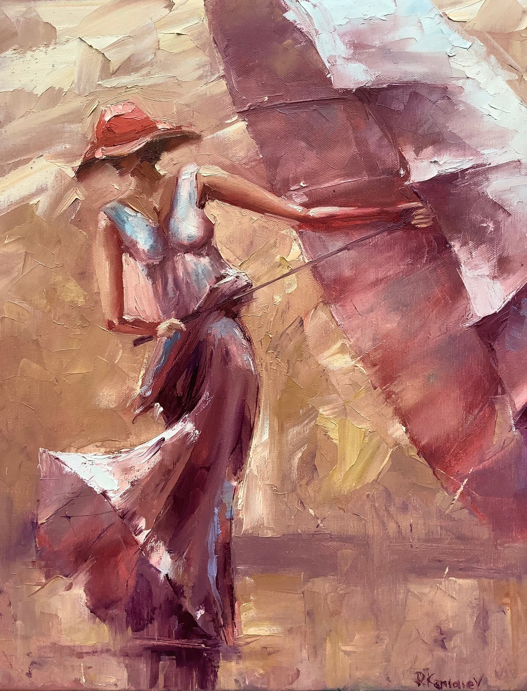 Abstract Lady With Umbrella Original Oil Painting on Canvas Beautiful ...
