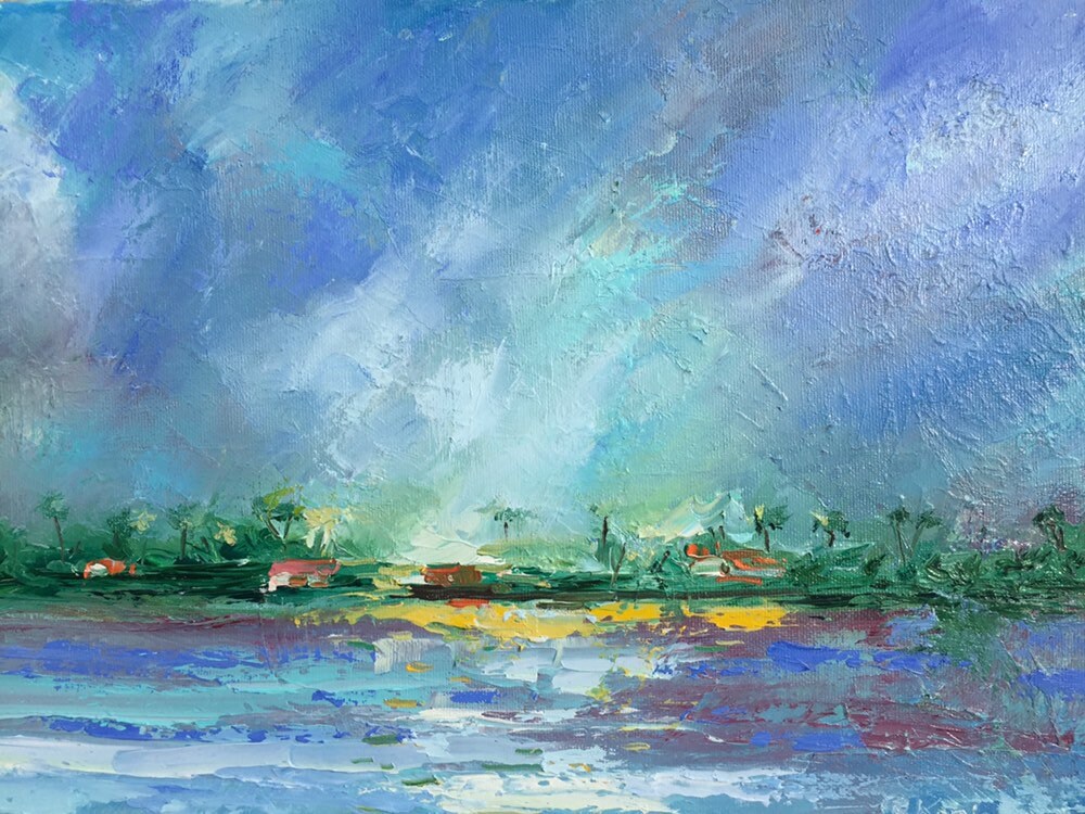 Miami Beach Abstract Oil Painting on Canvas.florida Sun,ocean Waves ...