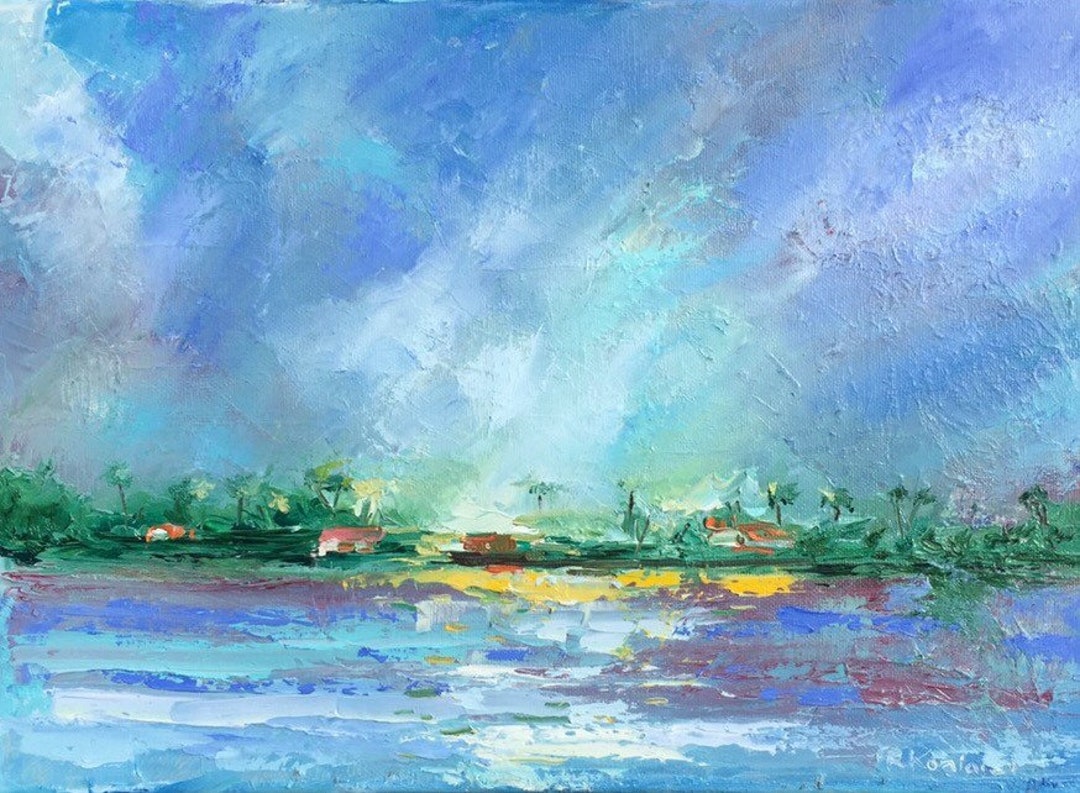 Miami Beach Abstract Oil Painting on Canvas.florida Sun,ocean Waves ...