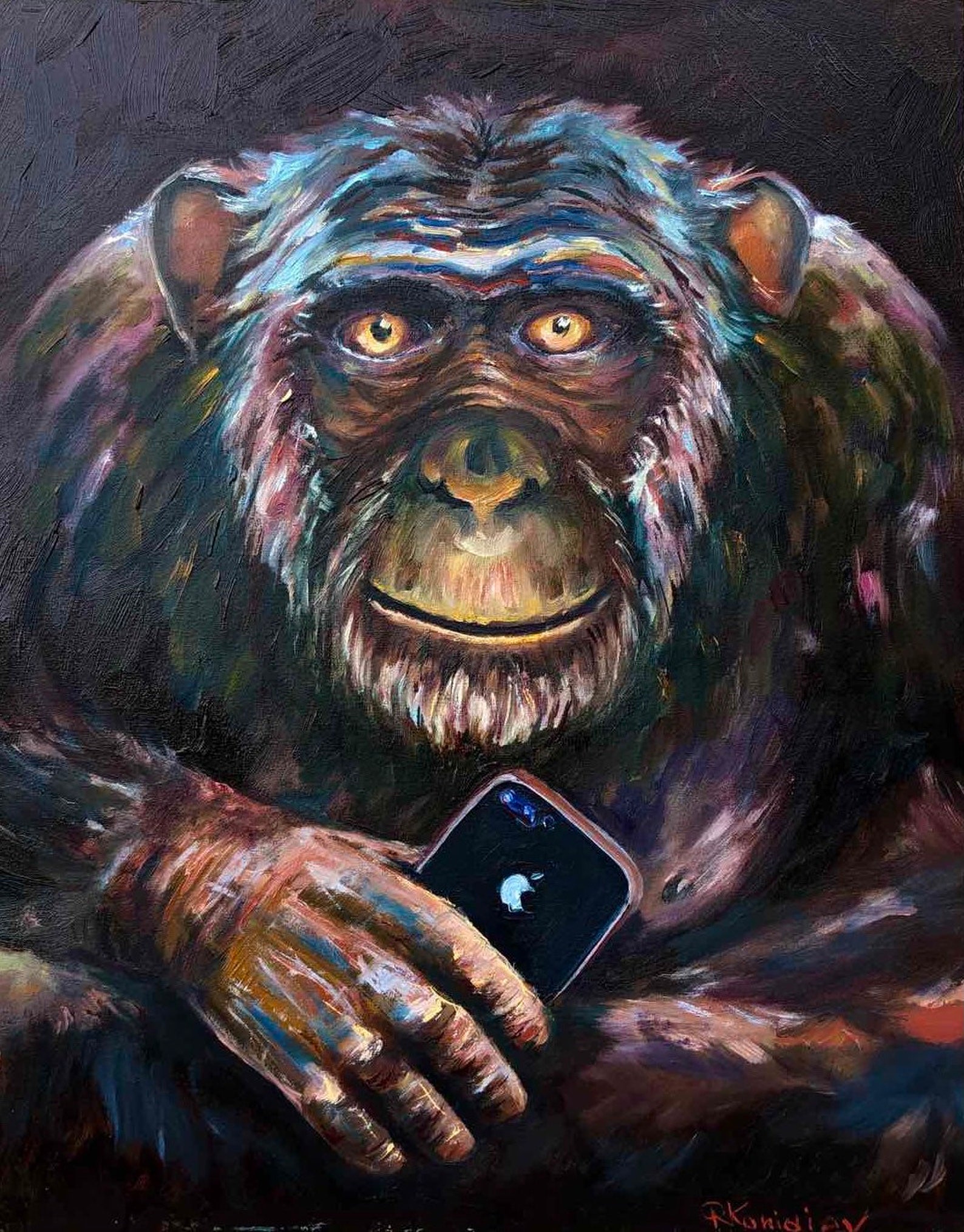 Monkey Original Oil Painting Monkey on Canvas Monkey Chimp Oil Portrait ...