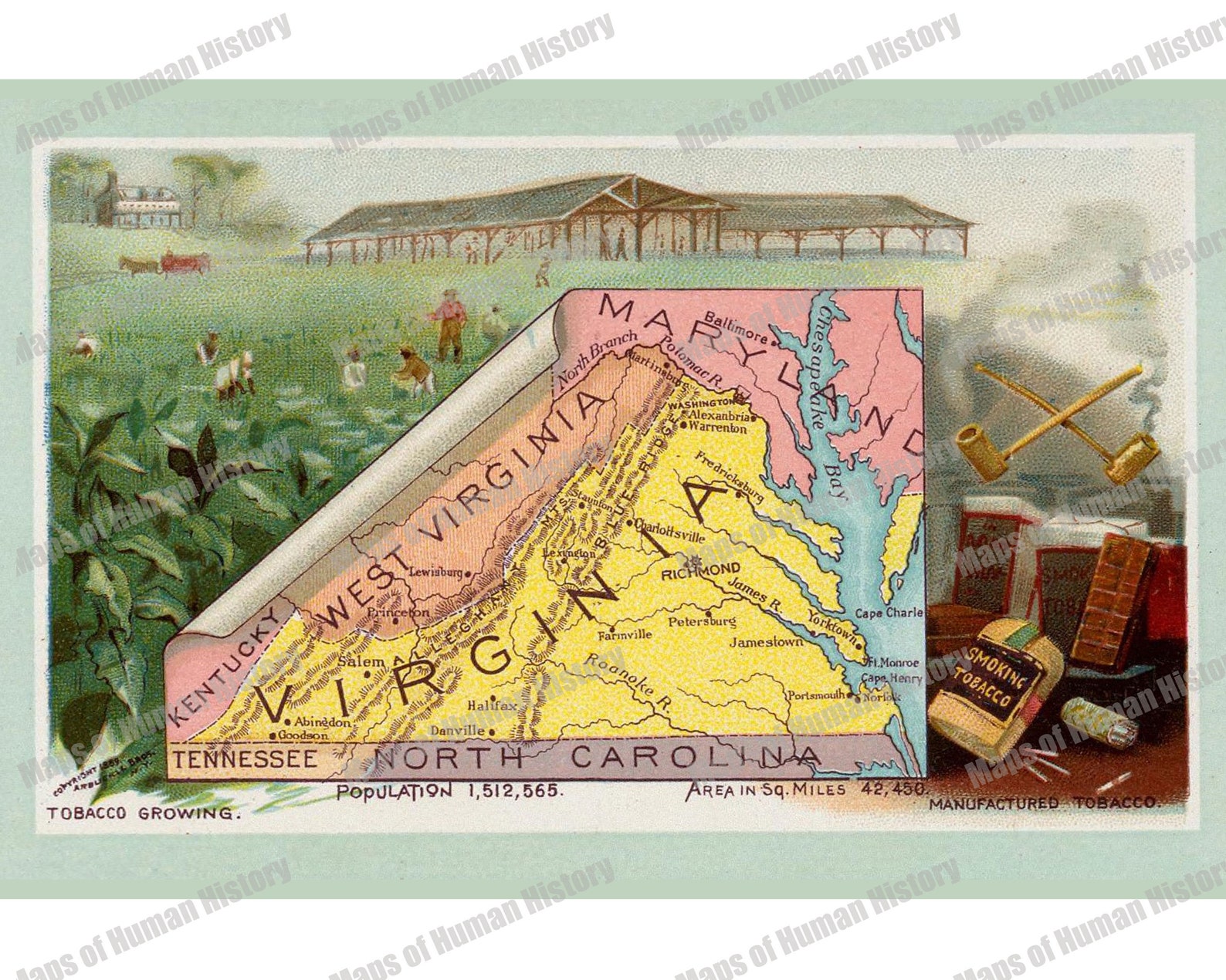 Illustrated Map of Virginia 1890 Digital Print Historic - Etsy Australia