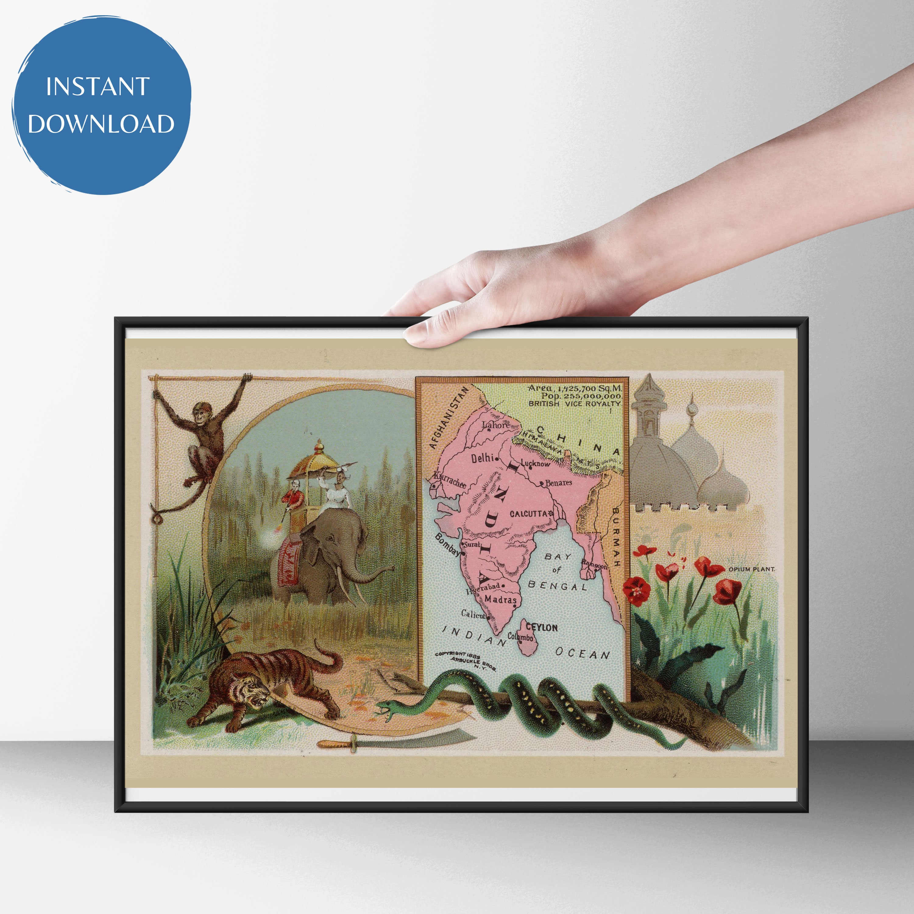 Illustrated Map of India 1890 Digital Print Historic Digital Download ...