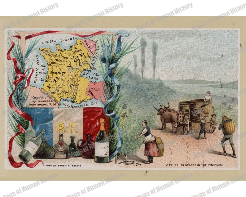Illustrated Map of France 1890 Digital Print Historic Digital Download ...