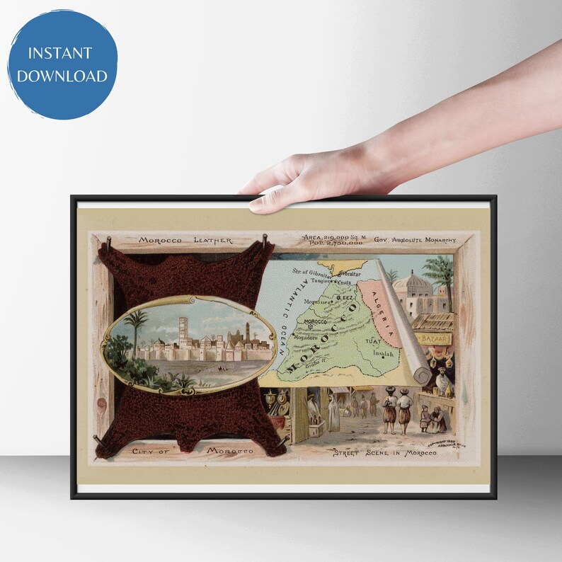 Illustrated Map of Morocco 1890 Digital Print Historic - Etsy
