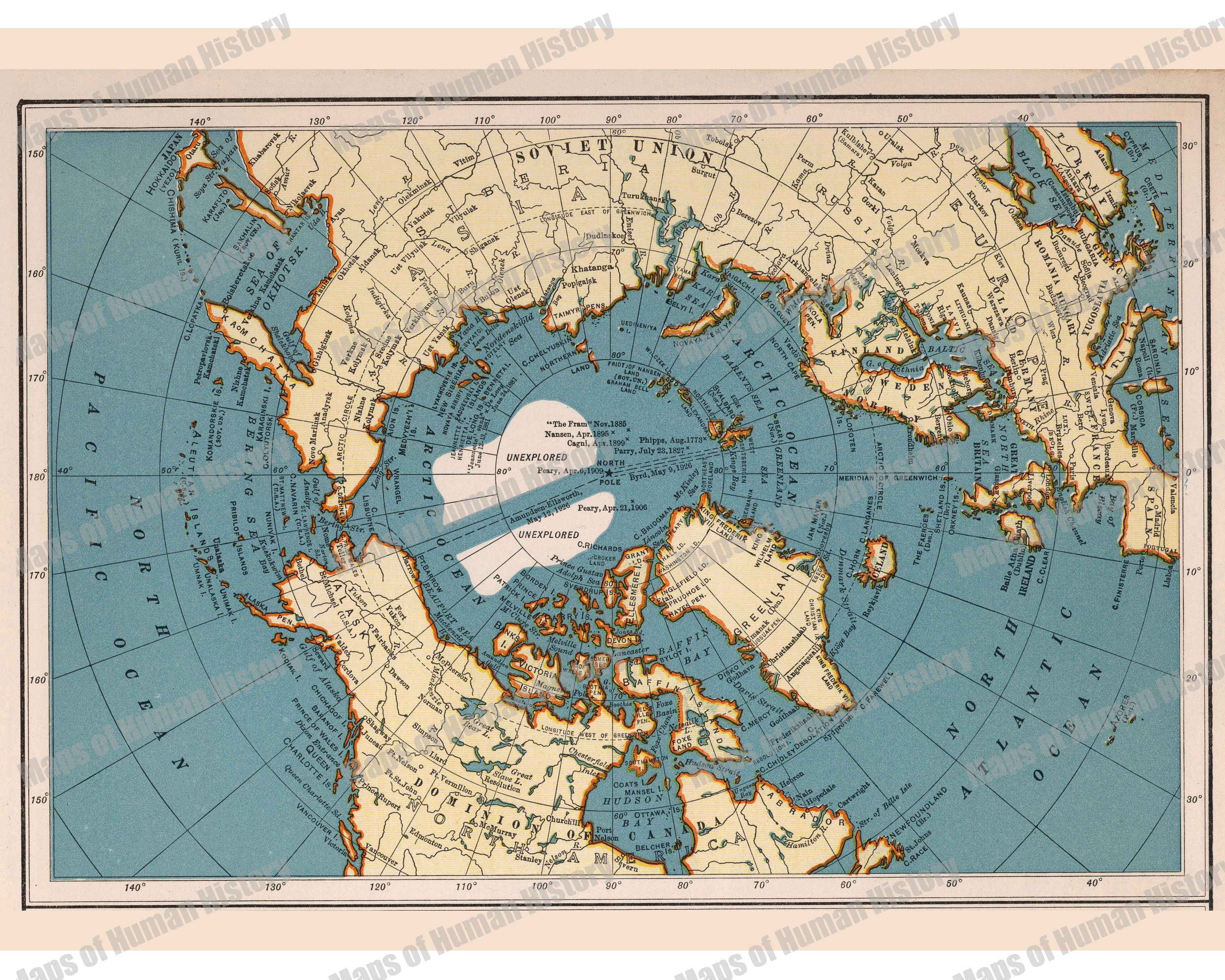Popular North Pole Atlas Digital Map Print Northern USA and - Etsy