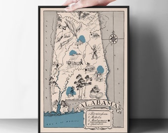 Alabama Cartoon Map - Etsy