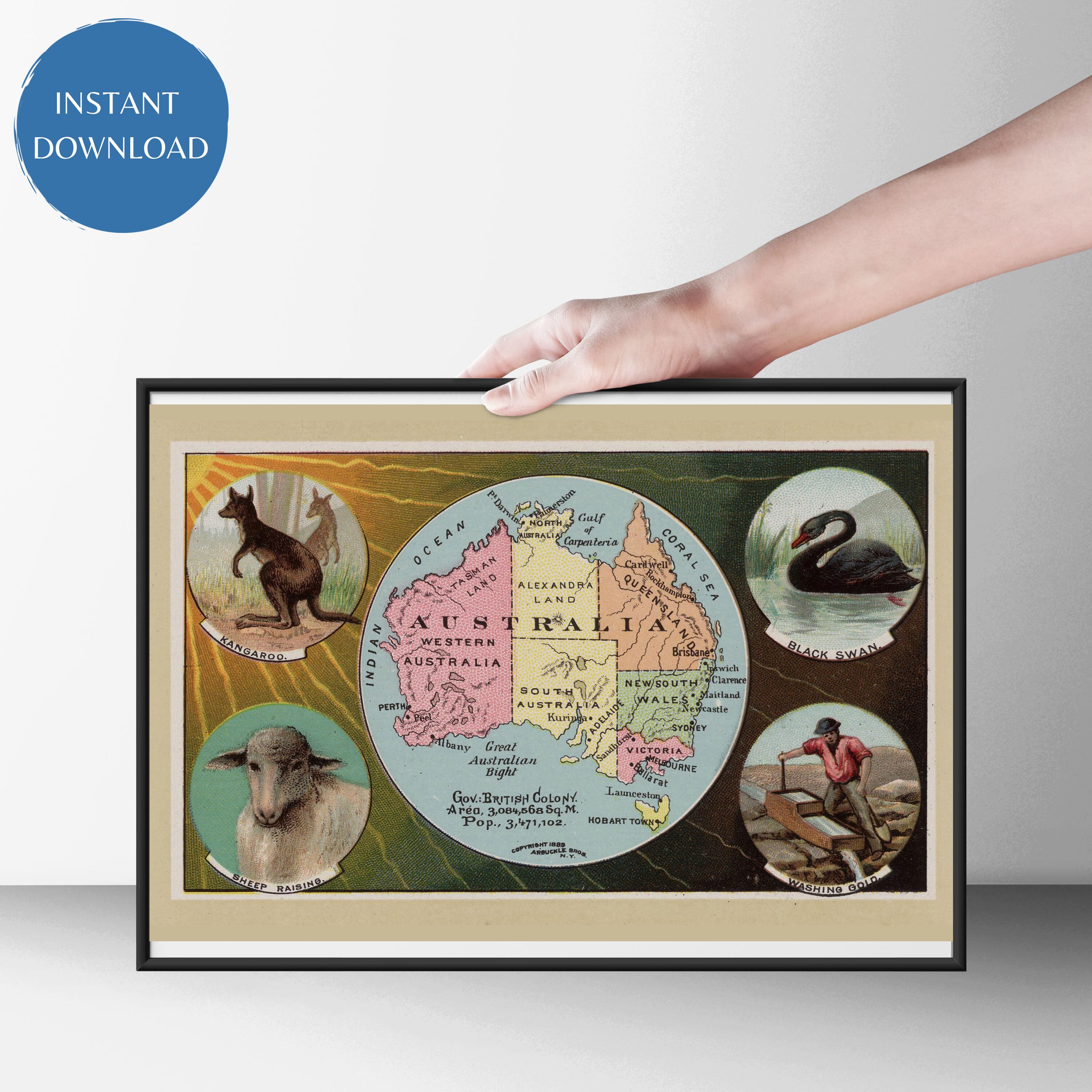 Illustrated Map of Australia 1890 Digital Print Historic Digital ...