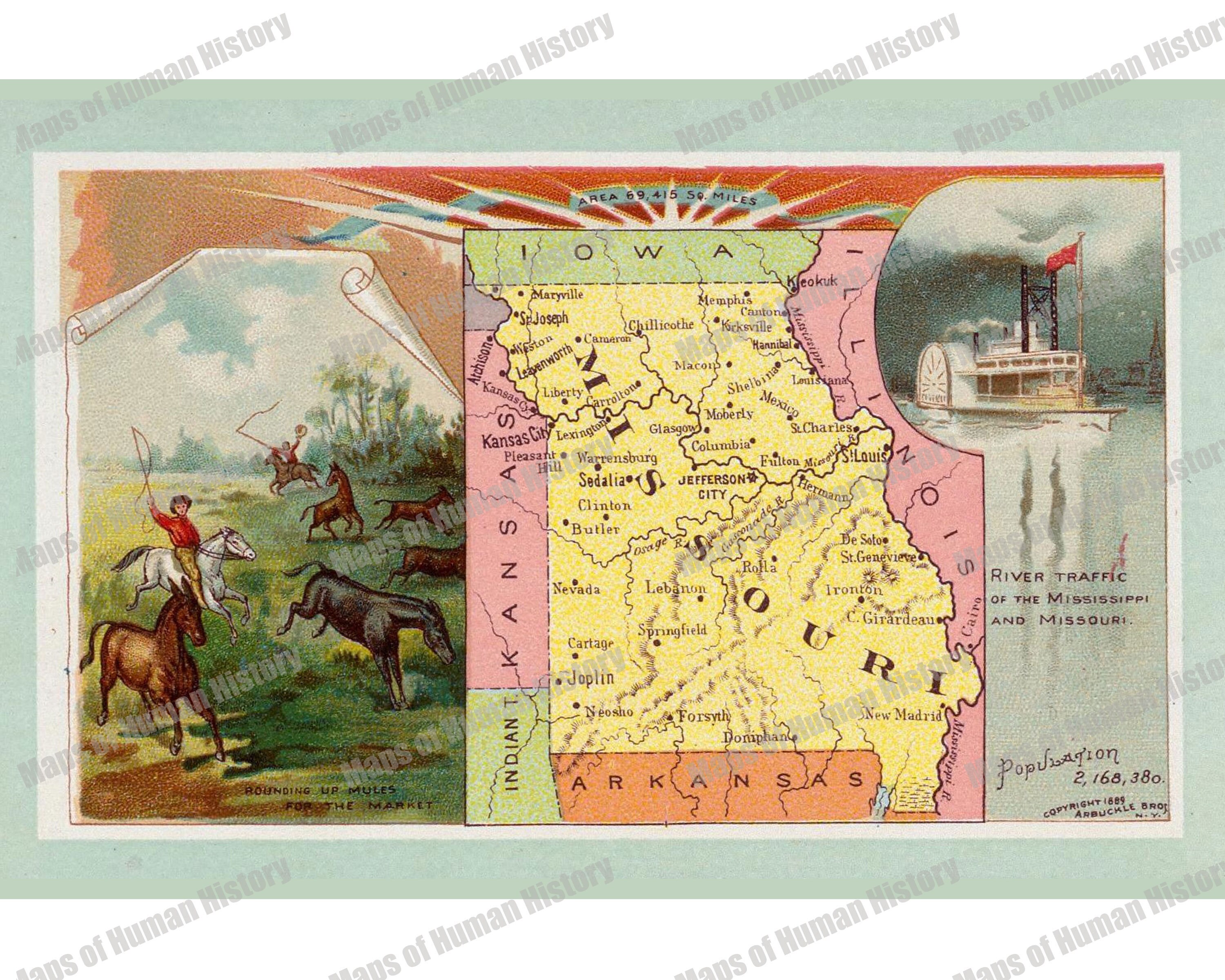 Illustrated Map of Missouri 1890 Digital Print Historic Digital ...