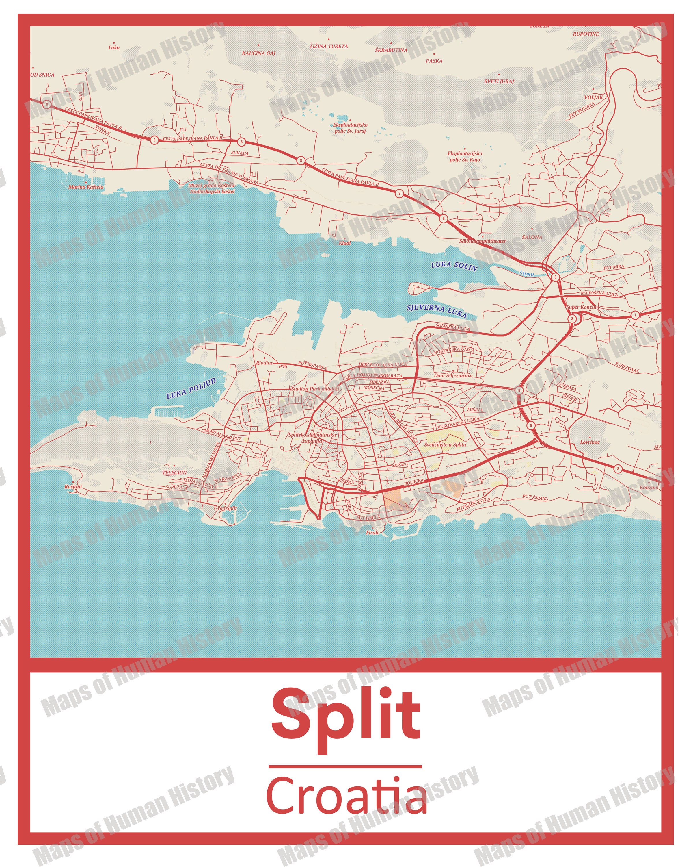 Retro Split Croatia Street Karte Poster & Leinwand - Etsy.de