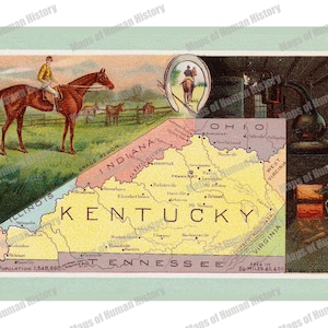 Illustrated Map of Kentucky 1890 Digital Print Historic | Etsy