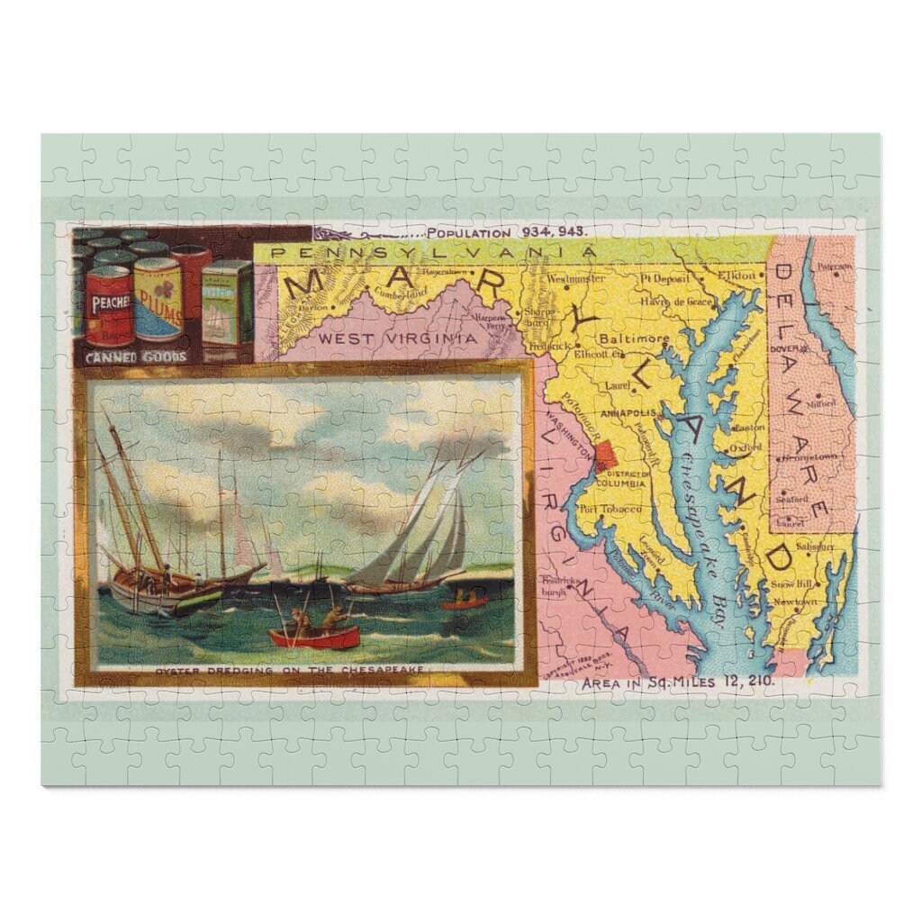 Vintage Maryland Jigsaw Puzzle 252 Pieces Historic Map & Illustration ...