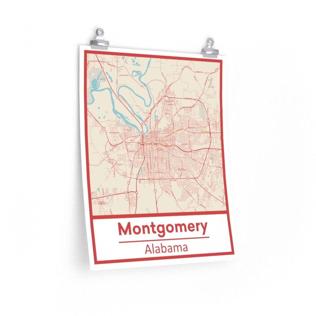 Retro Montgomery Alabama Street Map Poster & Canvas Print | Etsy