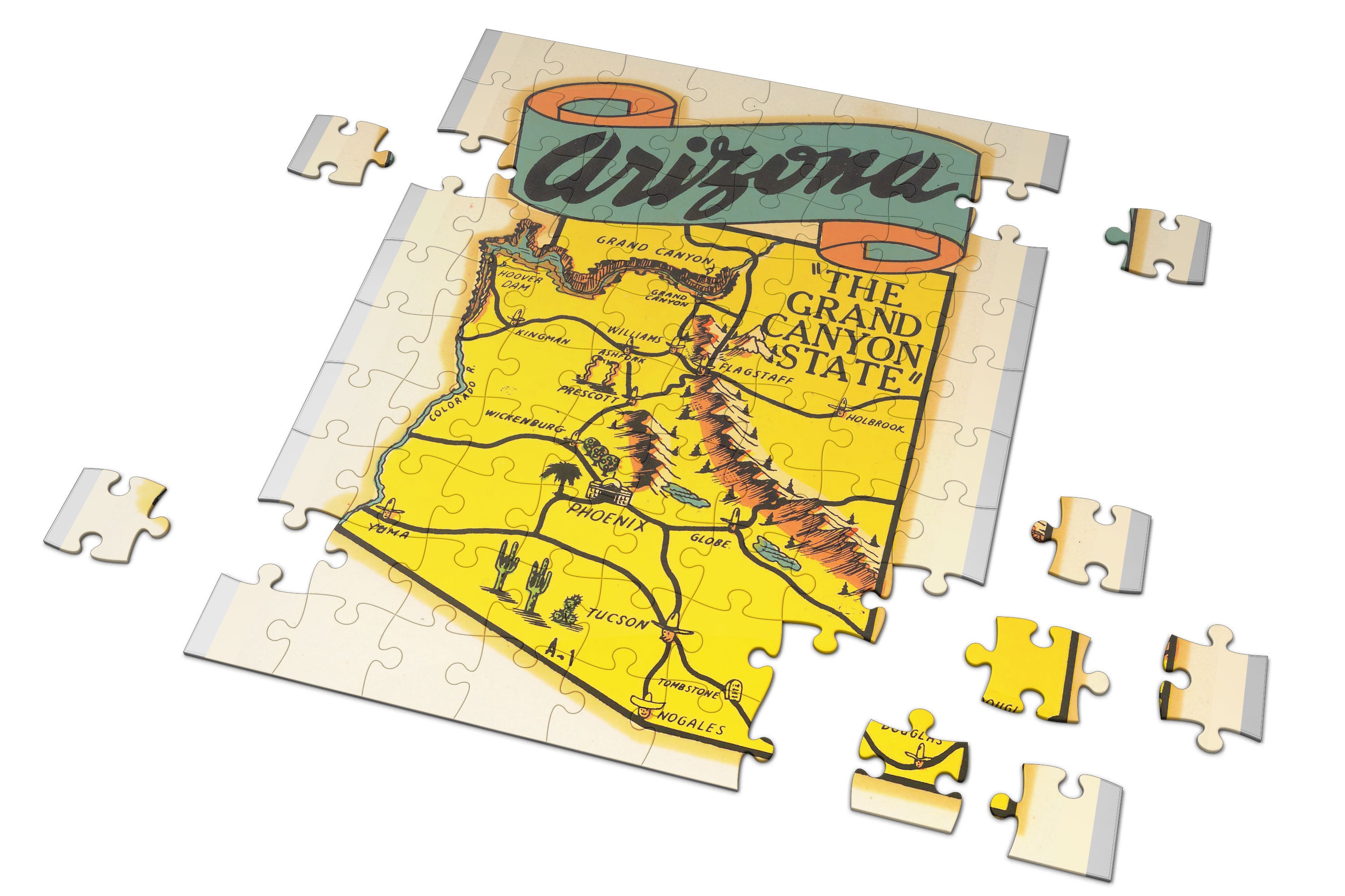 Arizona, the Grand Canyon State Map Jigsaw Puzzle 252 or 500 Pieces ...