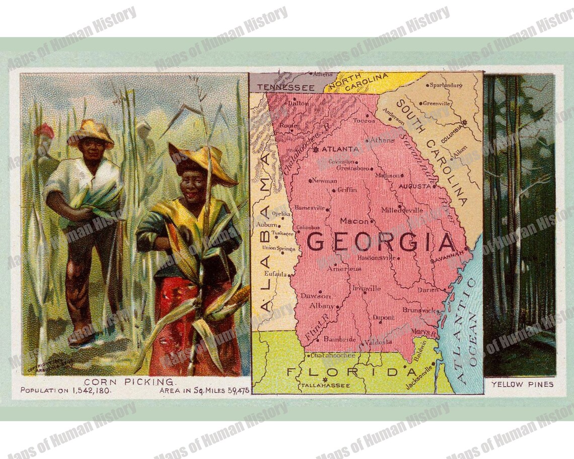 Illustrated Map of Georgia 1890 Digital Print Historic - Etsy Canada