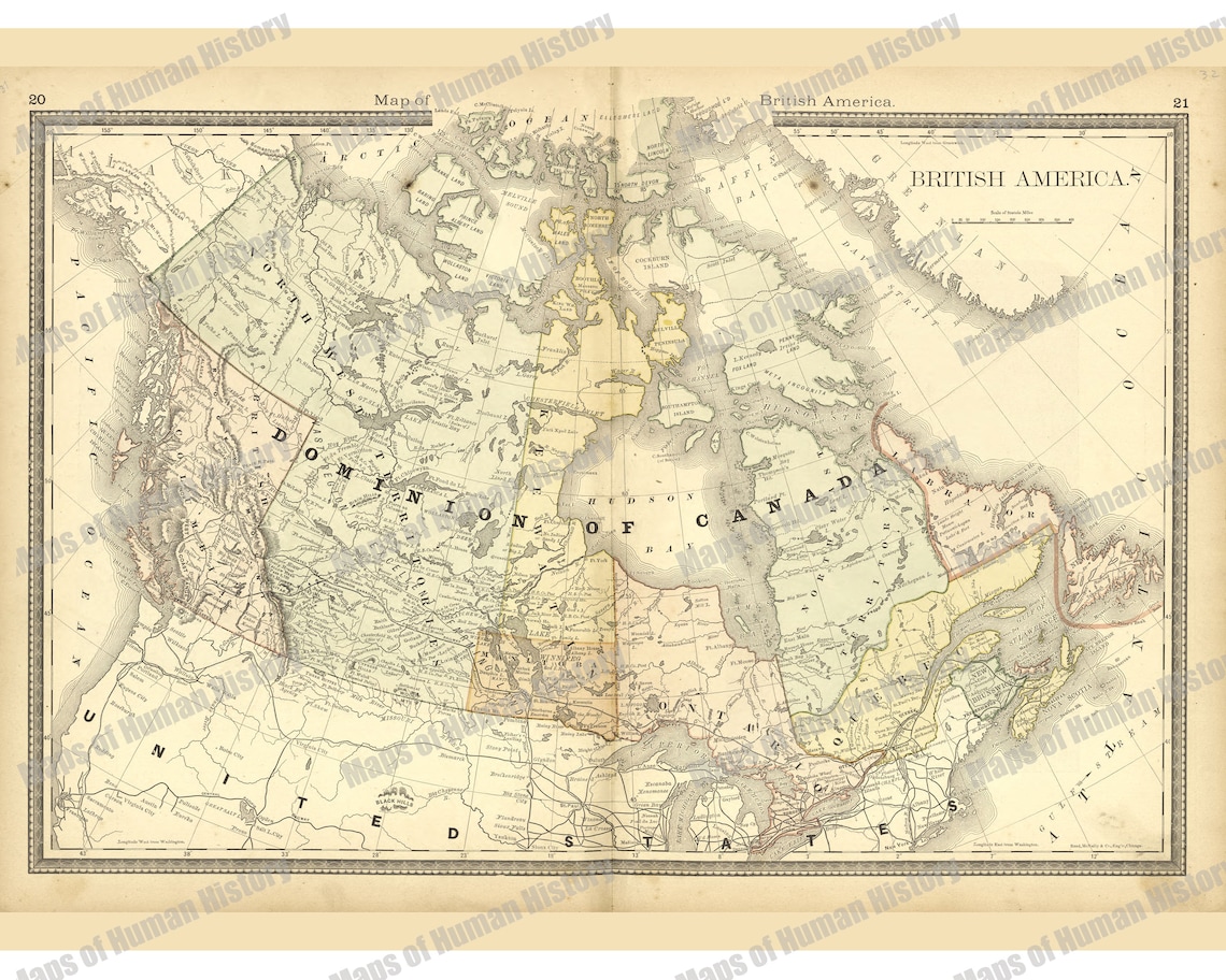 Historic British Canada Map Print Poster & Canvas Vintage - Etsy