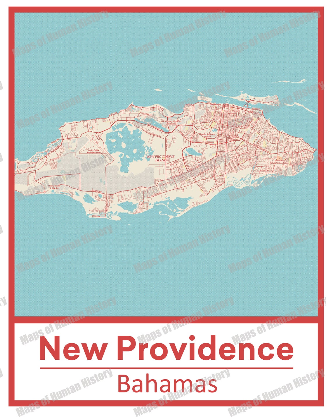Retro New Providence Island Bahamas Street Map Poster & - Etsy