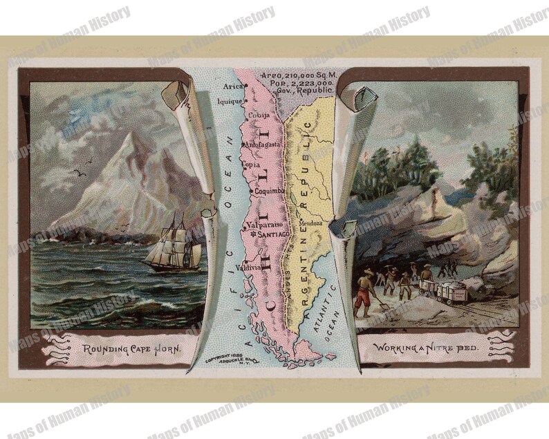 Illustrated Map of Chile 1890 Digital Print Historic - Etsy