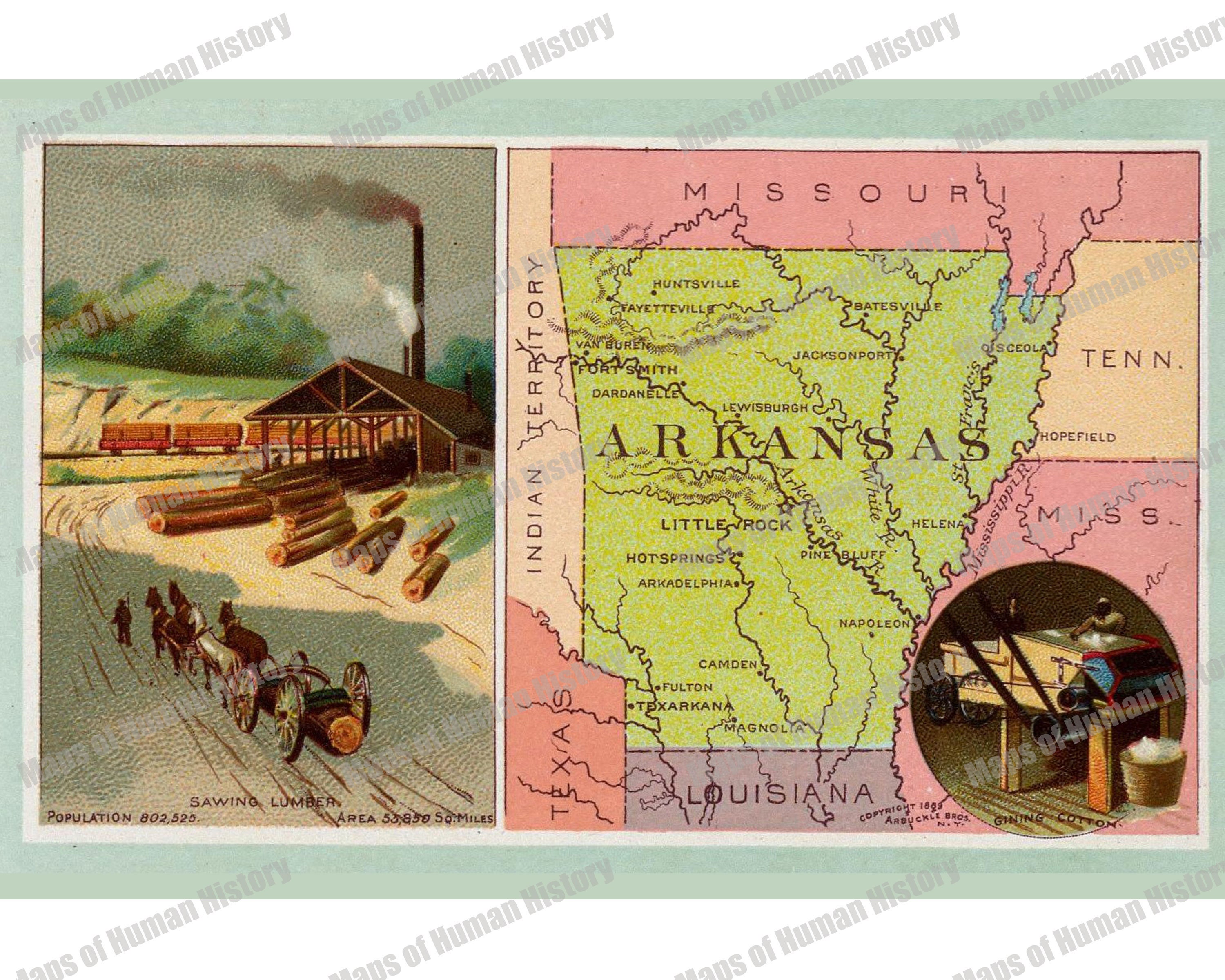 Illustrated Map of Arkansas 1890 Digital Print Historic - Etsy UK