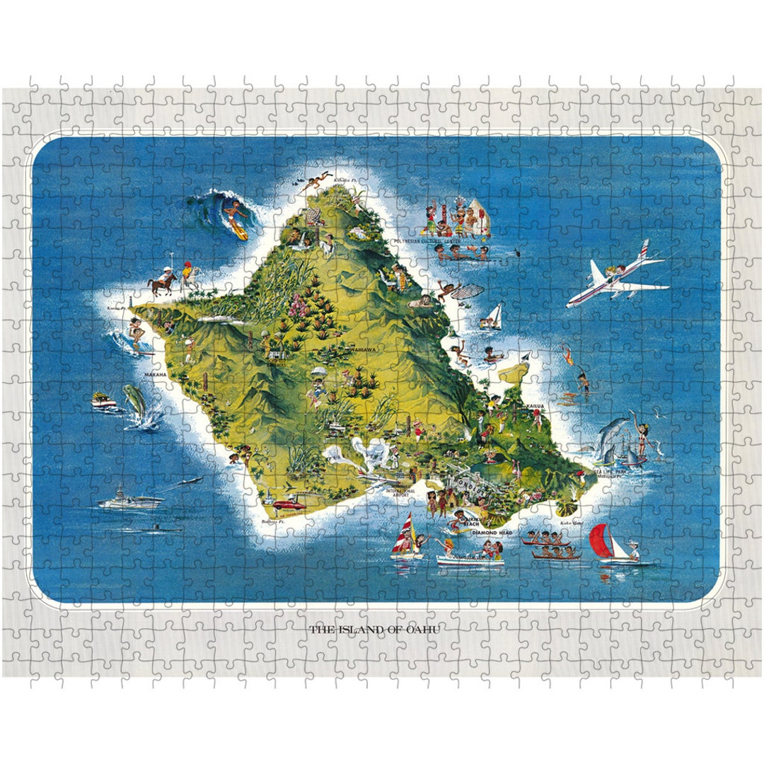 The Island of Oahu Hawaii Jigsaw Puzzle 252 or 500 Pieces Map Gift - Etsy
