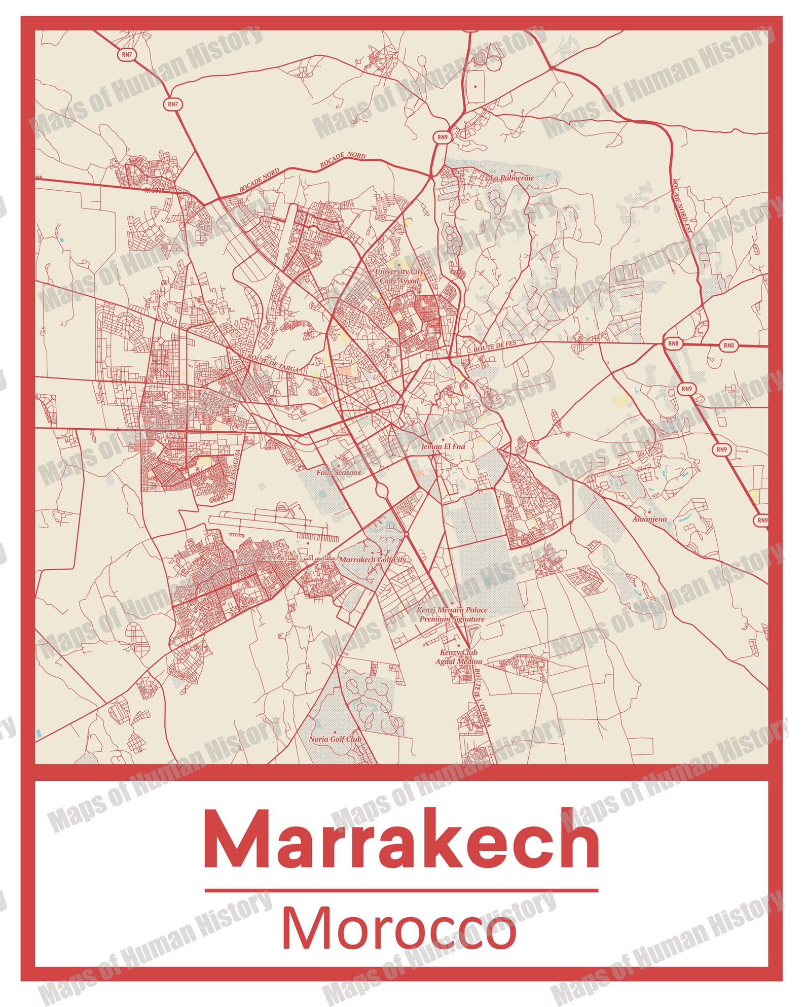 Retro Marrakech Morocco Street Map Poster & Canvas Print - Etsy