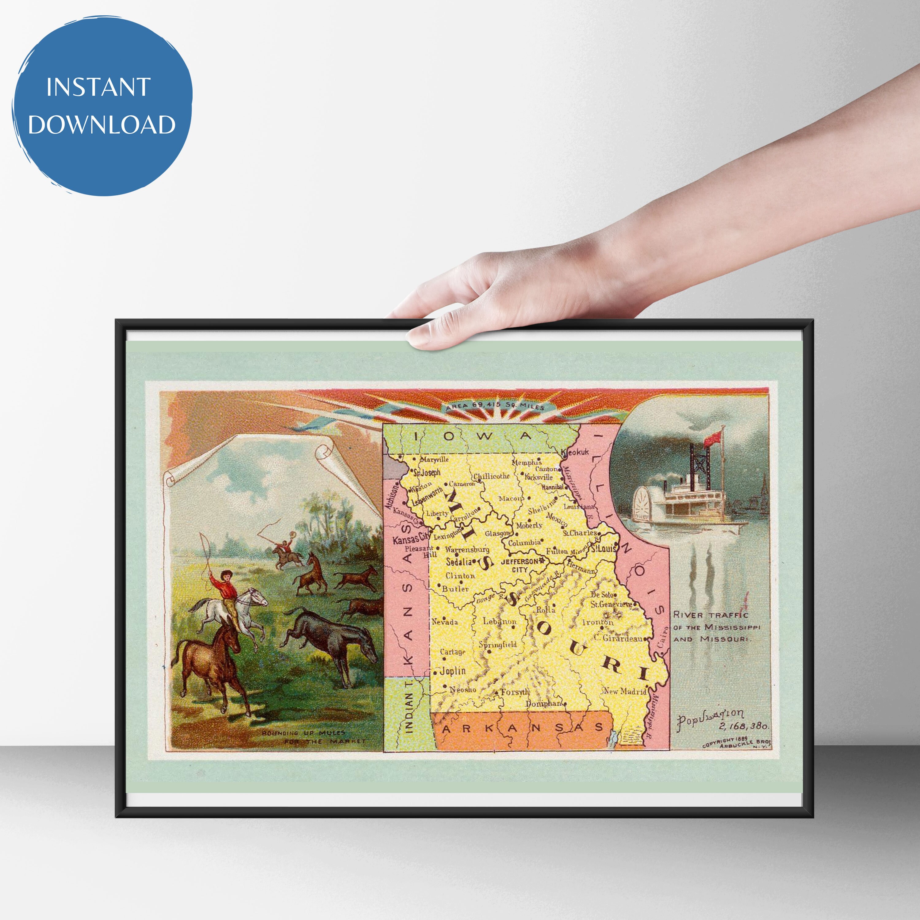 Illustrated Map of Missouri 1890 Digital Print Historic Digital ...
