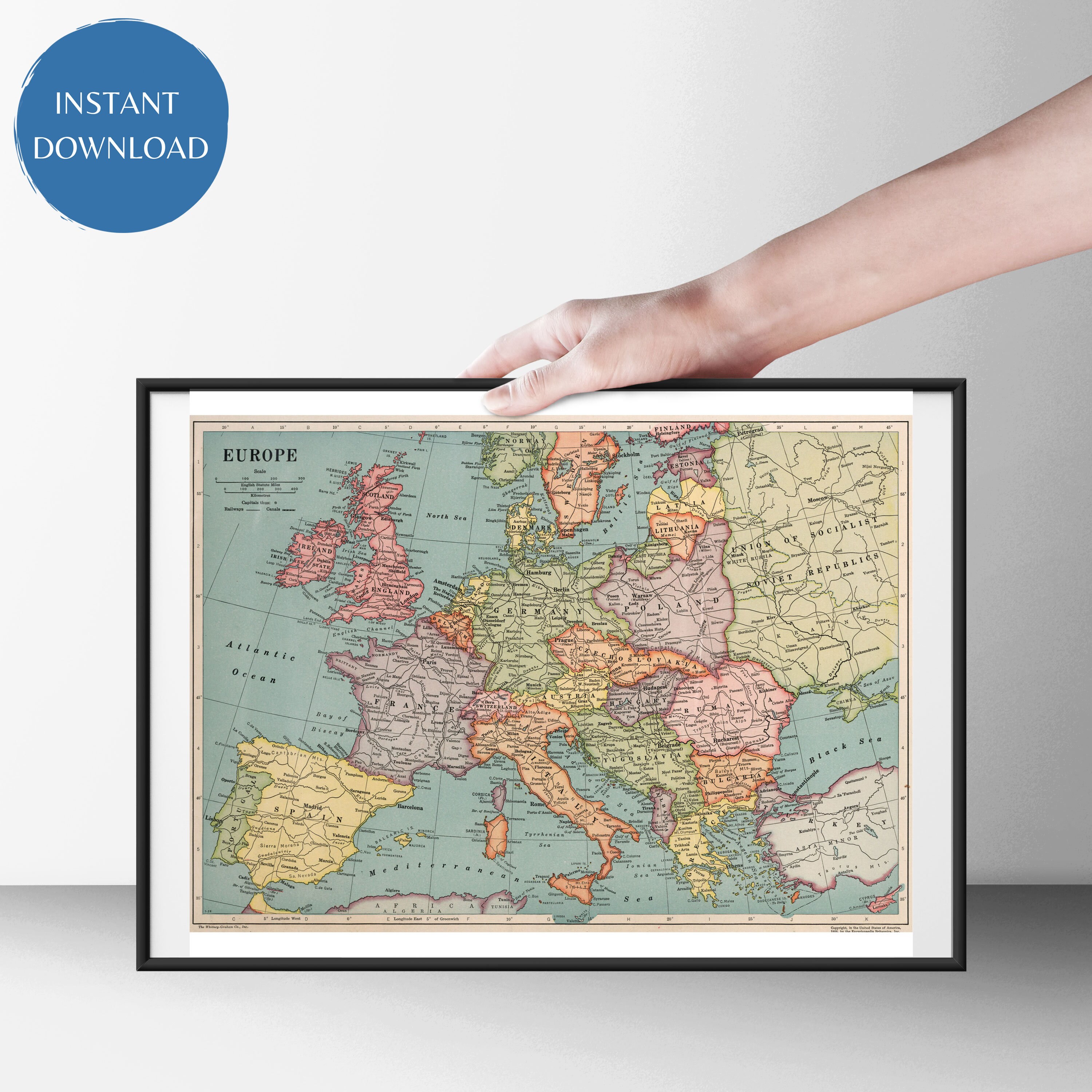Historic Map of Europe Digital Print World Atlas High Resolution ...