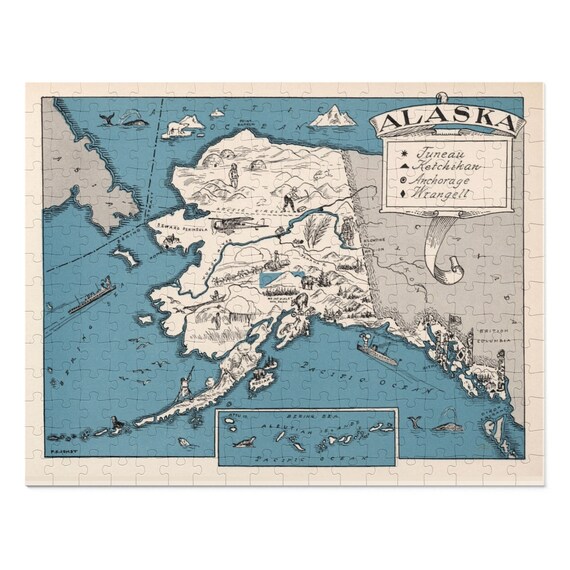 Jigsaw Puzzle Map of Alaska 252 or 500 Pieces Cartoon | Etsy